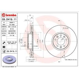 Brembo Bremsscheibe COATED DISC LINE 09.D419.11 InnenbelüftetVorne Rechts Links für CITROEN Spacetourer 1.6 BlueHDi 95 115 2.0 150 180 Jumpy 120