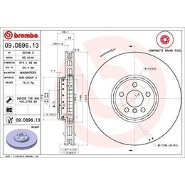 Brembo Bremsscheibe TWO-PIECE DISCS LINE vorne rechts innenbelüftet 374mm für BMW 34106880078 34106875284 09.D896.13