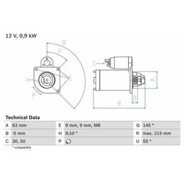 Bosch Anlasser (0 986 013 850) für Peugeot 106 I Citroën C15 Berlingo / First C3