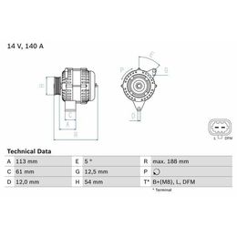 Bosch Lichtmaschine 140 A (0 986 080 380) für Vectra Mk II (C) Opel Zafira B C