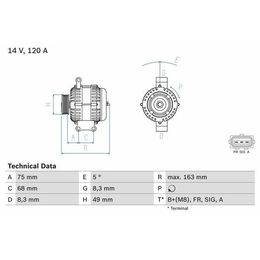 Bosch Generator 14V 120A für VOLVO S40 II 2.0 F FORD Focus C-Max 1.8 V50 Flexifuel C30 FlexFuel Flex CNG LPG BiFuel