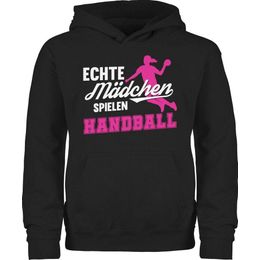 Shirtracer Hoodie Echte Mädchen spielen Handball weiß / fuchsia Kinder Sport Kleidung