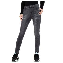 Ital-Design High-waist-Jeans Damen Freizeit Used-Look Stretch High Waist Jeans in Grau