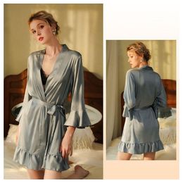 jalleria Nachthemd Pyjamas Mode Rüschenmanschetten Cardigan Robe Nachthemd