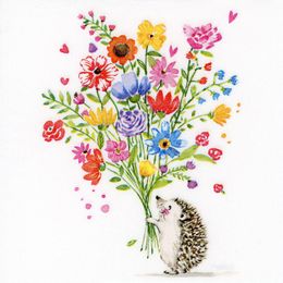 buttinette Papierservietten "Igel mit Blume", 33 x 33 cm, 20 Stück