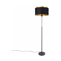 Qazqa Moderne Stehlampe schwarz mit goldenem Duo-Schirm - Parte - Schwarz