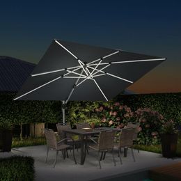 Rechteckig Alu Groß Sonnenschirm Ampelschirm 2.7 x 3.65 m mit Led und Kurbel für Balkon Terrasse Garten,Sonnenschutz UV50+ und wasserdicht