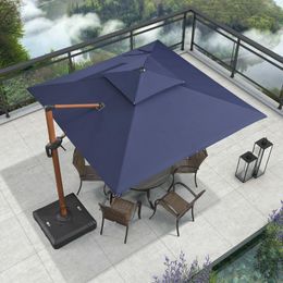 Garten Sonnenschirm, quadratischer Alu Holzoptik Ampelschirm Überhang mit Kurbelgriff und Neigung für Balkon 2.7 x 2.7 cm UV50+, Navy Blau - Purple