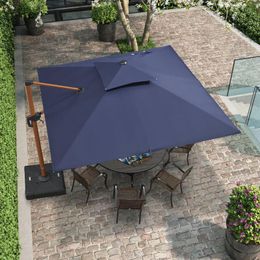 Garten Sonnenschirm, quadratischer Alu Holzoptik Ampelschirm Überhang mit Kurbelgriff und Neigung für Balkon 300 x 300 cm UV50+, Navy Blau - Purple