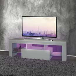 ML-Design - tv Lowboard mit LED-Beleuchtung, 130x49x45 cm, Weiß, aus Pressspan