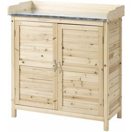 Outsunny - Gartenschrank Pflanztisch mit Unterschrank Holz Geräteschrank Schrank mit 2 Einlegeböden Geräteschuppen Garten Schuppen Outdoor Natur 83 x