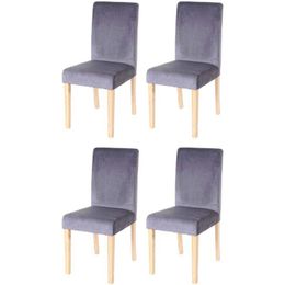 HHG 4er-Set Esszimmerstuhl Stuhl Küchenstuhl Littau, Samt grau, helle Beine - grey