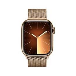 Apple Watch Series 9, Smartwatch gold/gold, Edelstahl, 41 mm, Milanaise Armband, Cellular Kommunikation: Bluetooth Touchscreen: mit Touchscreen