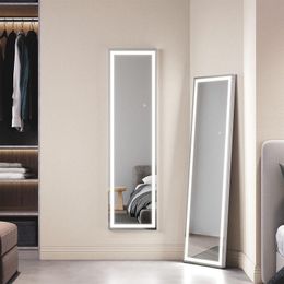 Sonni - Wandspiegel Ganzkörperspiegel mit led Beleuchtung 3 Farben 150x40cm weiß 2 In 1 Standspiegel Modern Touch hd