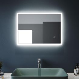 Badezimmerspiegel mit Beleuchtung Badspiegel led 50x70cm Touch-Schalter Beschlagfrei Kaltweiß Licht Vertikal und Horizontal möglich
