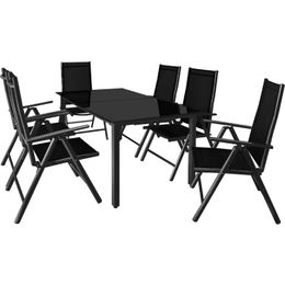 Casaria Gartenmöbel Set 6 Stühle mit Tisch 150x90cm Aluminium Sicherheitsglas Wetterfest Klappbar Modern Terrasse Balkon Möbel Sitzgruppe Garnitur Bern