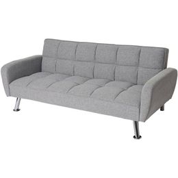 Sofa HHG 552, Couch Schlafsofa Gästebett Bettsofa Klappsofa, Nosagfederung Schlaffunktion 203cm Stoff/Textil hellgrau - grey