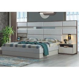 JVmoebel Schlafzimmer-Set Weiße Schlafzimmer Möbel Designer Doppelbett Luxus 2x Holz Nachttische