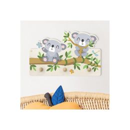 Bilderdepot24 Garderobenpaneel grau Tiere Bär Dschungel Wald Koala Set (Kindergarderobe Holz Kleiderhaken für die Wand inkl. Montagematerial)