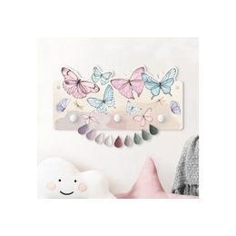 Bilderdepot24 Garderobenpaneel pastell Illustration Tiere Wasserfarben Schmetterlinge Aquarell (Kindergarderobe Holz Kleiderhaken für die Wand inkl. Montagematerial)