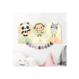 Bilderdepot24 Garderobenpaneel pastell Muster Tiere Panda Affe Nilpferd (Kindergarderobe Holz Kleiderhaken für die Wand inkl. Montagematerial)