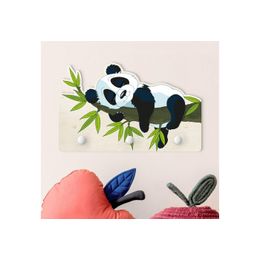 Bilderdepot24 Garderobenpaneel weiss Illustration Tiere Schlafender Panda (Kindergarderobe Holz Kleiderhaken für die Wand inkl. Montagematerial)