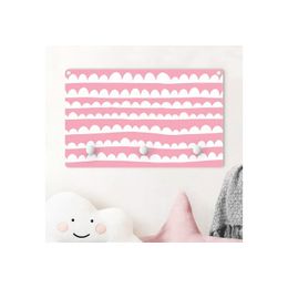 Bilderdepot24 Garderobenpaneel rosa Muster Gezeichnete Weiße Wolkenbänder im Rosanen Himmel (Kindergarderobe Holz Kleiderhaken für die Wand inkl. Montagematerial)