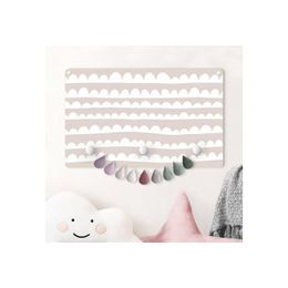 Bilderdepot24 Garderobenpaneel rosa Illustration Muster Gezeichnete Weiße Wolkenbänder auf Creme (Kindergarderobe Holz Kleiderhaken für die Wand inkl. Montagematerial)