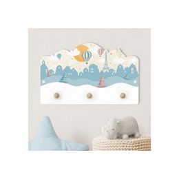 Bilderdepot24 Garderobenpaneel blau Illustration Paris mit Sternen und Heißluftballon (Kindergarderobe Holz Kleiderhaken für die Wand inkl. Montagematerial)