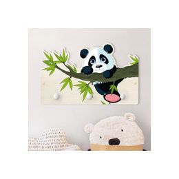 Bilderdepot24 Garderobenpaneel weiss Illustration Tiere Kletternder Panda (Kindergarderobe Holz Kleiderhaken für die Wand inkl. Montagematerial)