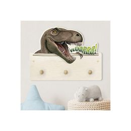 Bilderdepot24 Garderobenpaneel grün 3D-Optiken Tiere Dinosaurier T Rex (Kindergarderobe Holz Kleiderhaken für die Wand inkl. Montagematerial)