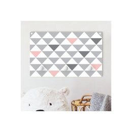 Bilderdepot24 Garderobenpaneel grau Illustration Muster Dreiecke Grau Weiß Rosa (Kindergarderobe Holz Kleiderhaken für die Wand inkl. Montagematerial)