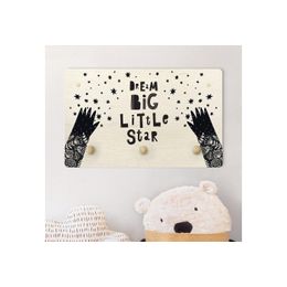 Bilderdepot24 Garderobenpaneel schwarz Sprüche Weltall Himmel Sterne Dream Big Little Star (Kindergarderobe Holz Kleiderhaken für die Wand inkl. Montagematerial)