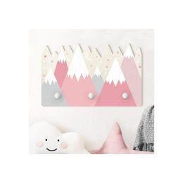 Bilderdepot24 Garderobenpaneel rosa Illustration Weltall Himmel Sterne Berge Sterne Mond (Kindergarderobe Holz Kleiderhaken für die Wand inkl. Montagematerial)