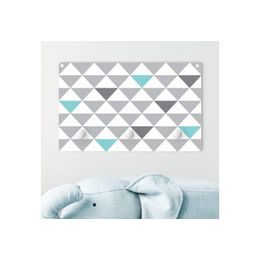 Bilderdepot24 Garderobenpaneel grau Illustration Muster Dreiecke Grau Weiß Türkis (Kindergarderobe Holz Kleiderhaken für die Wand inkl. Montagematerial)