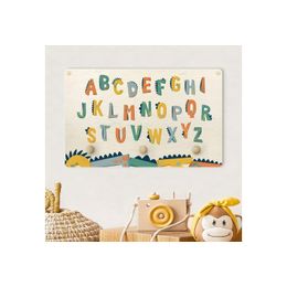 Bilderdepot24 Garderobenpaneel bunt Illustration Buchstaben Tiere Buntes Dino Alphabet (Kindergarderobe Holz Kleiderhaken für die Wand inkl. Montagematerial)