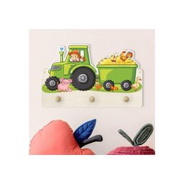 Bilderdepot24 Garderobenpaneel grün Bauernhof Landjunge Traktor (Kindergarderobe Holz Kleiderhaken für die Wand inkl. Montagematerial)