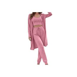 AUKUU Schlafanzug Dreiteiliger Dreiteiliger Damen Pyjama Hosenträger Hose Morgenmantel Stretchrahmen kann draußen getragen werden lässige