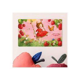 Bilderdepot24 Garderobenpaneel rosa Aquarell Illustration Erdbeerinchen Erdbeerfee Baumschaukel (Kindergarderobe Holz Kleiderhaken für die Wand inkl. Montagematerial)