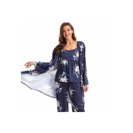 AUKUU Schlafanzug Frühlings Frühlings und Herbstpyjamas für Damen Hosenträger aus Baumwolle Hosen Pyjamas sexy dreiteilige Heimkleidung für