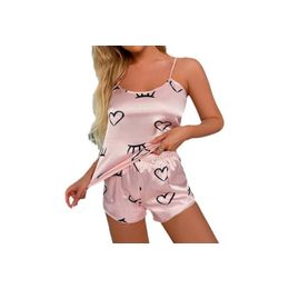 AUKUU Schlafanzug Heißer Heißer Verkauf sexy Satin Straps Pyjamas Set modische Liebe gedruckt Shorts Oberbekleidung Home Wear W0100