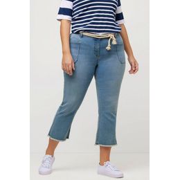 Ulla Popken 5-Pocket-Jeans Jeans Marie Fransensaum Kordelgürtel weites Bein