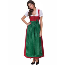 Almbock Dirndl Langes Dirndl Lea (2-tlg) rot mit grüner Schürze