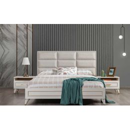 JVmoebel Schlafzimmer-Set Moderne Schlafzimmer Garnitur Bett 2x Holz Weiße Nachttische 3tlg