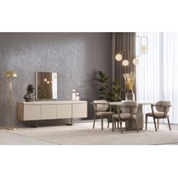 JVmoebel Esszimmer-Set Beige Esszimmergarnitur Designer Esstisch Polsterstühle Luxus Anrichte