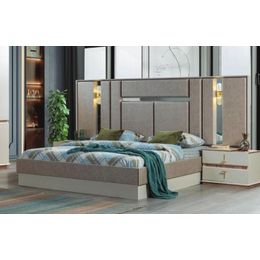 JVmoebel Schlafzimmer-Set Beige Schlafzimmer Möbel Luxus Betten Designer Nachttische Einrichtung