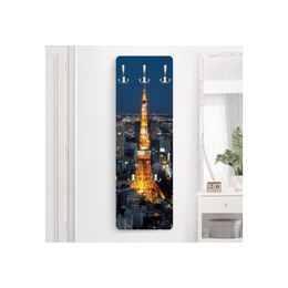 Bilderdepot24 Garderobenpaneel blau Städte Skyline Tokyo Tower Design (ausgefallenes Flur Wandpaneel mit Garderobenhaken Kleiderhaken hängend)