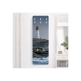 Bilderdepot24 Garderobenpaneel grau Natur Strand Meer Sturmwellen am Leuchtturm Design (ausgefallenes Flur Wandpaneel mit Garderobenhaken Kleiderhaken hängend)