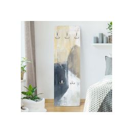 Bilderdepot24 Garderobenpaneel grau Abstrakt Kunst Dreiklang mit Tigerauge I Design (ausgefallenes Flur Wandpaneel mit Garderobenhaken Kleiderhaken hängend)