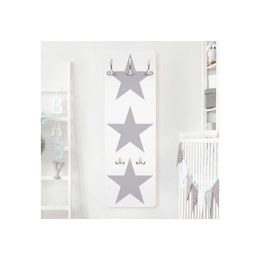 Bilderdepot24 Garderobenpaneel Design Kinder Muster Weltall Himmel Sterne Große graue Sterne auf Weiß (ausgefallenes Flur Wandpaneel mit Garderobenhaken Kleiderhaken hängend)